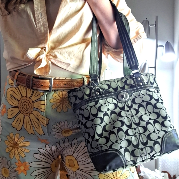 Coach | Bags | Coach Signature Hampton Turnlock Monogram Tote | Poshmark